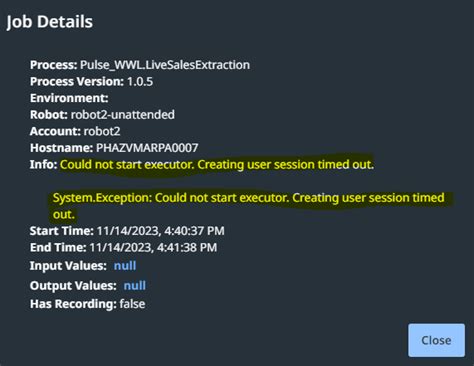 could not start executor rdp connection failed message the
