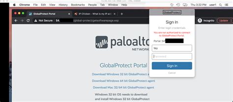 snapshot displaying globalprotect error message