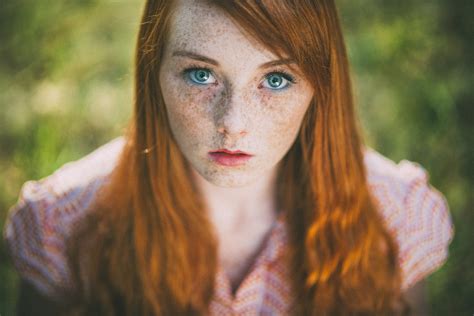 Download Blue Eyes Bokeh Freckles Redhead Model Woman Face Hd Wallpaper