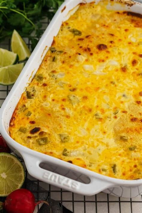 Layered Green Chile Chicken Enchilada Casserole Bowl Me Over