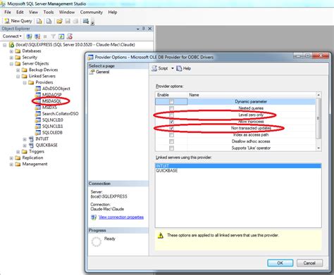 creating a linked server for quickbase in sql server