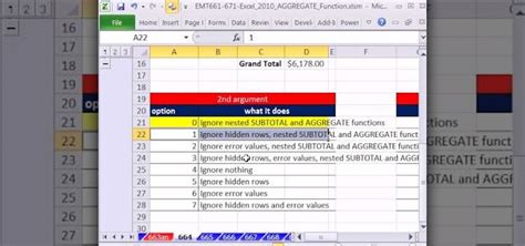 how to ignore nested subtotals with aggregate in ms excel