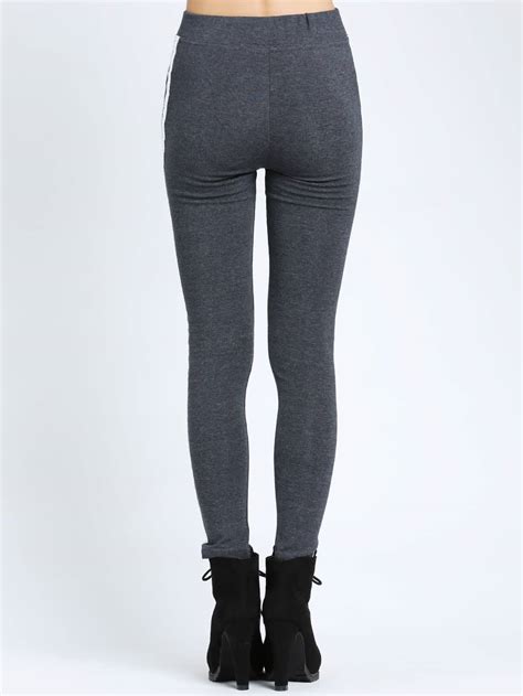 Grey Elastic Waist Vertical Striped Leggings Shein Sheinside