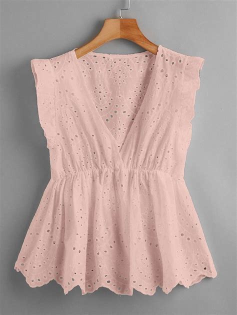 Eyelet Embroidered Scallop Ruffle Hem Top Fashion Attire Fashion