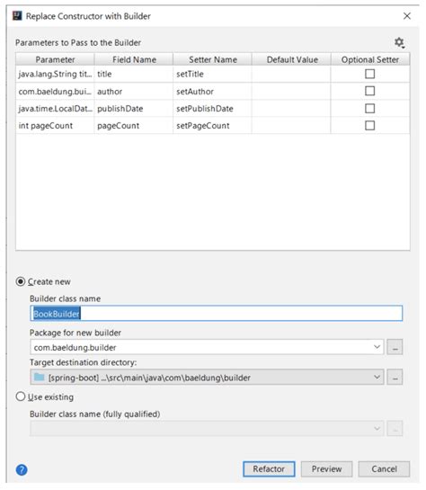 creating the java builder for a class in intellij baeldung