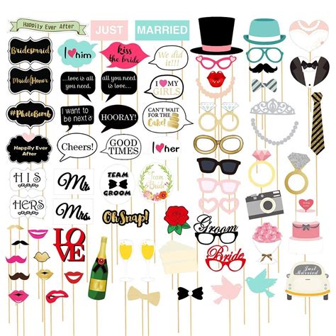 72 Pack Wedding Photo Booth Props Funny Bridal Party Photo Props
