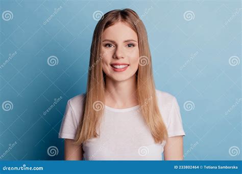 Portrait Of Cheerful Gorgeous Blond Lovely Pretty Woman Wear White T