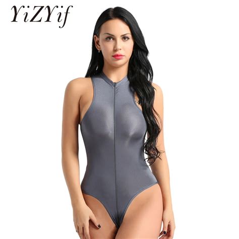 Yizyif Women See Through One Piece Sheer Romper Bodysuit Mock Neck High