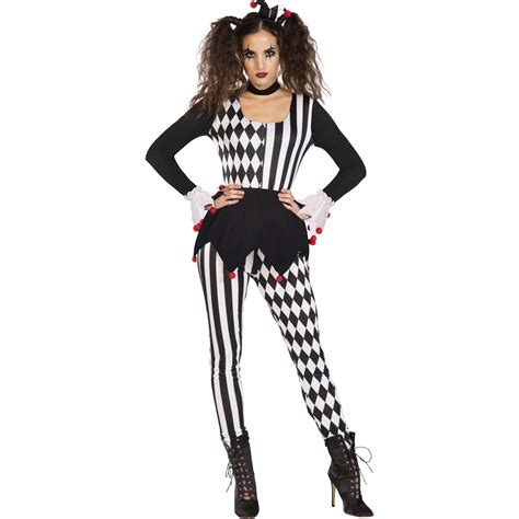 Adults Jester Lady Fancy Dress Halloween Costume Ladies Harlequin Clown