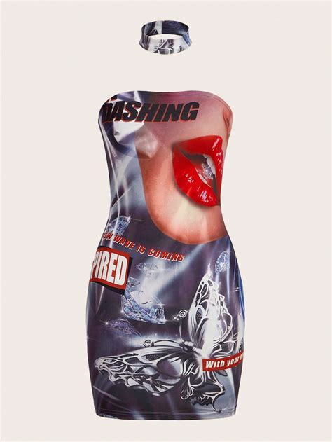 Shein Icon Vestido Ajustado Tubo Con Estampado De Figura Y Letra Con