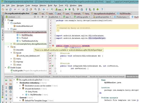 java error no default constructor available in android database sqlite