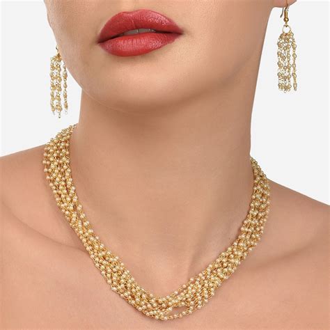 Buy Zaveri Pearls Gold Tone Ethnic Multistrand Pearls Necklace