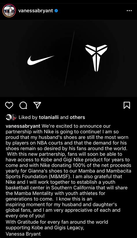 Vanessa Bryant Continues Nike Partnership In Memory Of Kobe And Gigi
