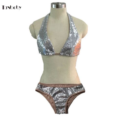 Super Sexy Beach Suits Glitter Sequins Bikini 2 Pieces Bandage Top