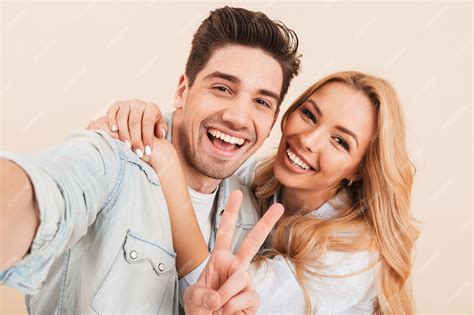 Premium Photo Portrait Of Two Happy People Man And Woman Taking
