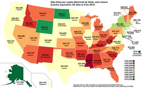 Us States By Gdp Per Capita Nominal And Their Nearest Country