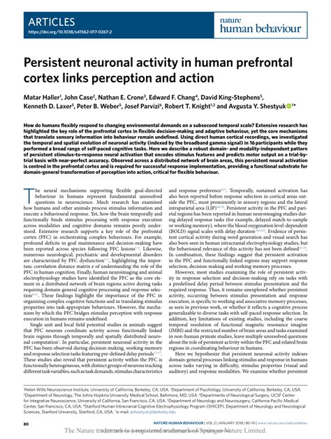 Persistent Neuronal Activity In Human Prefrontal Cortex Links