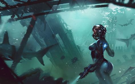 4541866 Shark Digital Art Futuristic Science Fiction Underwater
