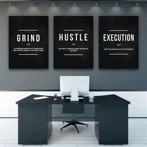 Grind Hustle Execution Wall Art Canvas Prints Office Decor Motivational