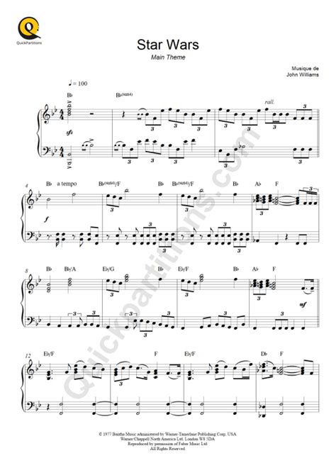 Partition Piano Solo Star Wars Main Theme De John Williams