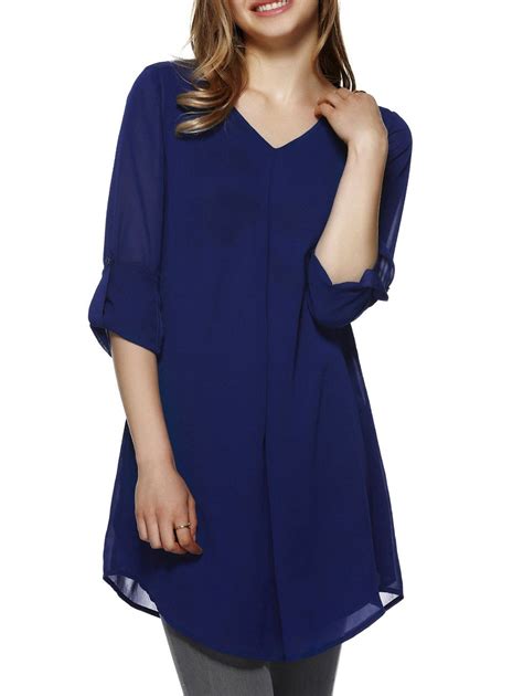 [17 Off] V Neck Chiffon Shirt Rosegal