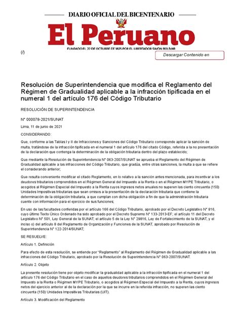 El Peruano Rs Que Modifica El Reglamento Del Régimen De Gradualidad