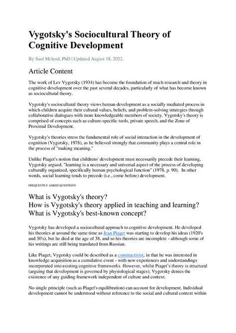 Vygotsk 1 Vygotskys Sociocultural Theory Of Cognitive Development By