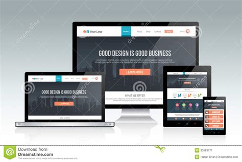 responsive website template on multiple devices stock