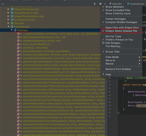 always select opened file option showing up with many methods ides