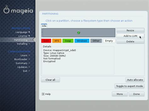 install mageia 1 on an encrypted lvm file system