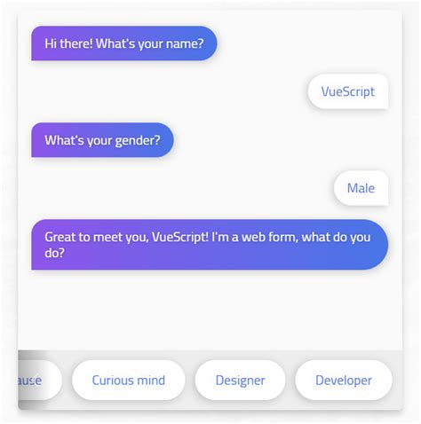 modern conversational form in vue vue script
