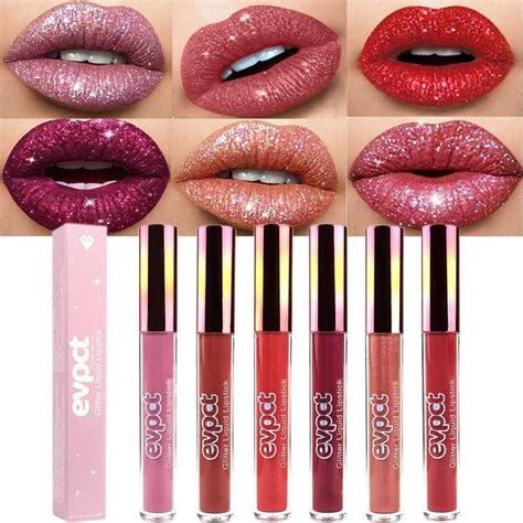 Evpct 6pcs Matte To Glitter Liquid Lipstick Long Lasting Lip Set Kit 6
