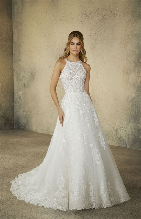 Lace Halter High Neck A Line Wedding Dress In 2020 Halter Top Wedding