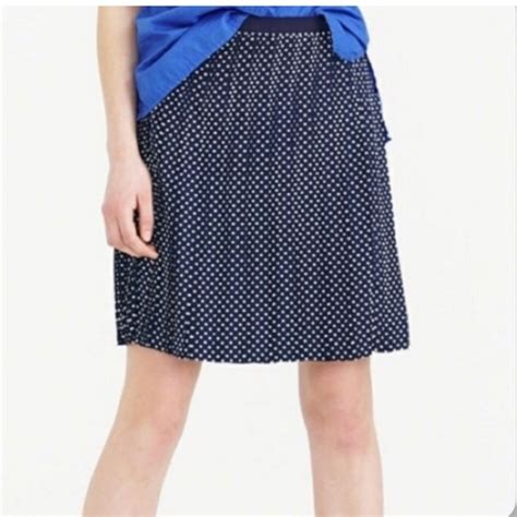 J Crew Skirts Jcrew Stitched Down Navy Polka Dot Pleated Skirt 0
