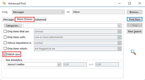 case sensitive searches in outlook