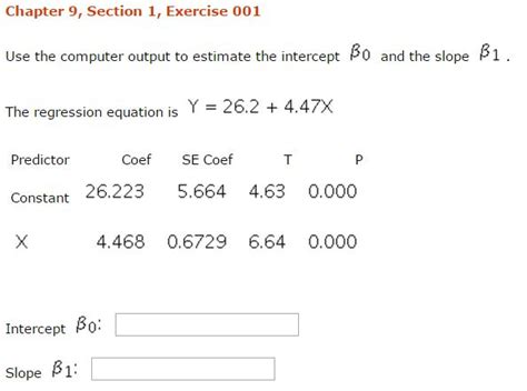 solved use the computer output to estimate the intercept