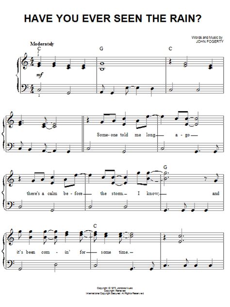 Have You Ever Seen The Rain Sheet Music By Creedence Clearwater