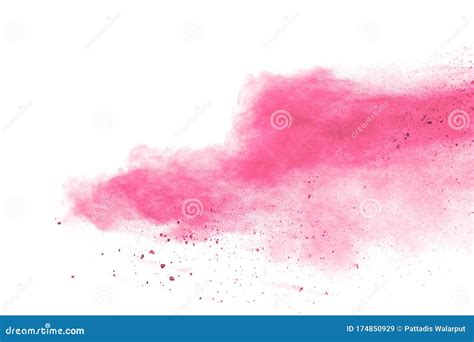 Pink Powder Explosion On White Background Pink Dust Splatter On