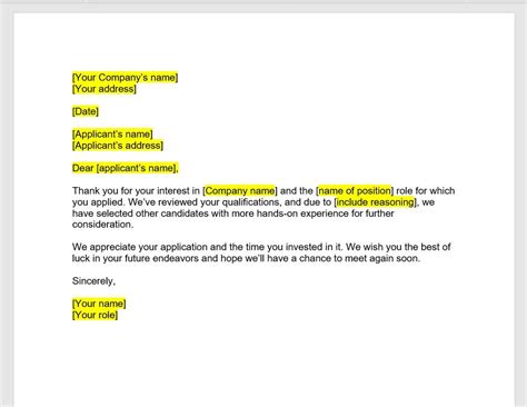 Interview Rejection Letter Template Interview Rejection Letter