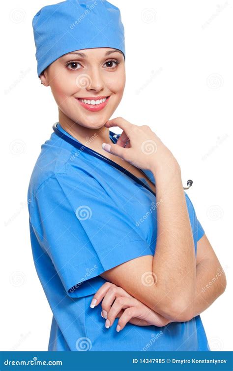 Pretty Nurse In Blue Uniform Stock Image Image 14347985