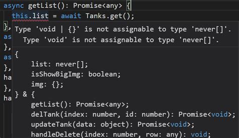 vue js ts数据类型检查报错 type void is not assignable to type never