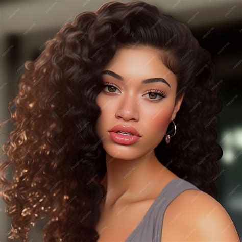 Premium Ai Image Balck Woman Model With Curly Hair In Erotic Outfit