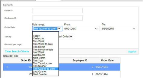 predefined date ranges