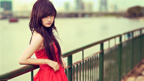 1920x1080 1920x1080 Women Model Asian Red Dress Brunette Wallpaper