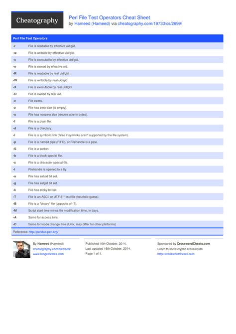 perl file test operators cheat sheet by hameed download free from