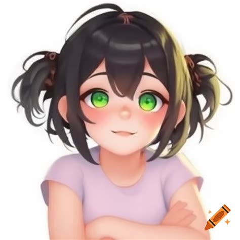 Anime Style Girl With Blonde Hair And Dark Green Eyes In Pink