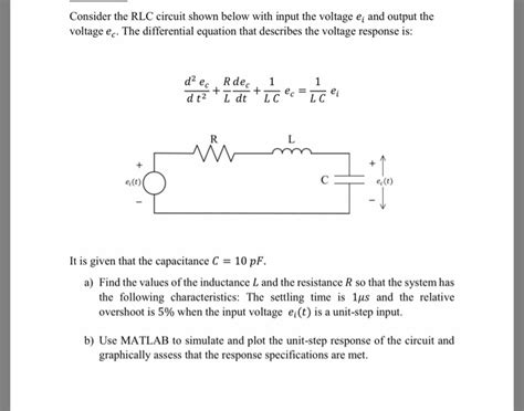 solved consider the rlc circuit shown below with input th