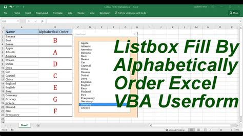 listbox fill by alphabetical order userform excel vba youtube