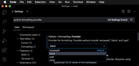 vscode using black to automatically format python dev