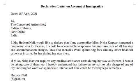 Format For Declaration Letter Declaration Letter Court Sample Word